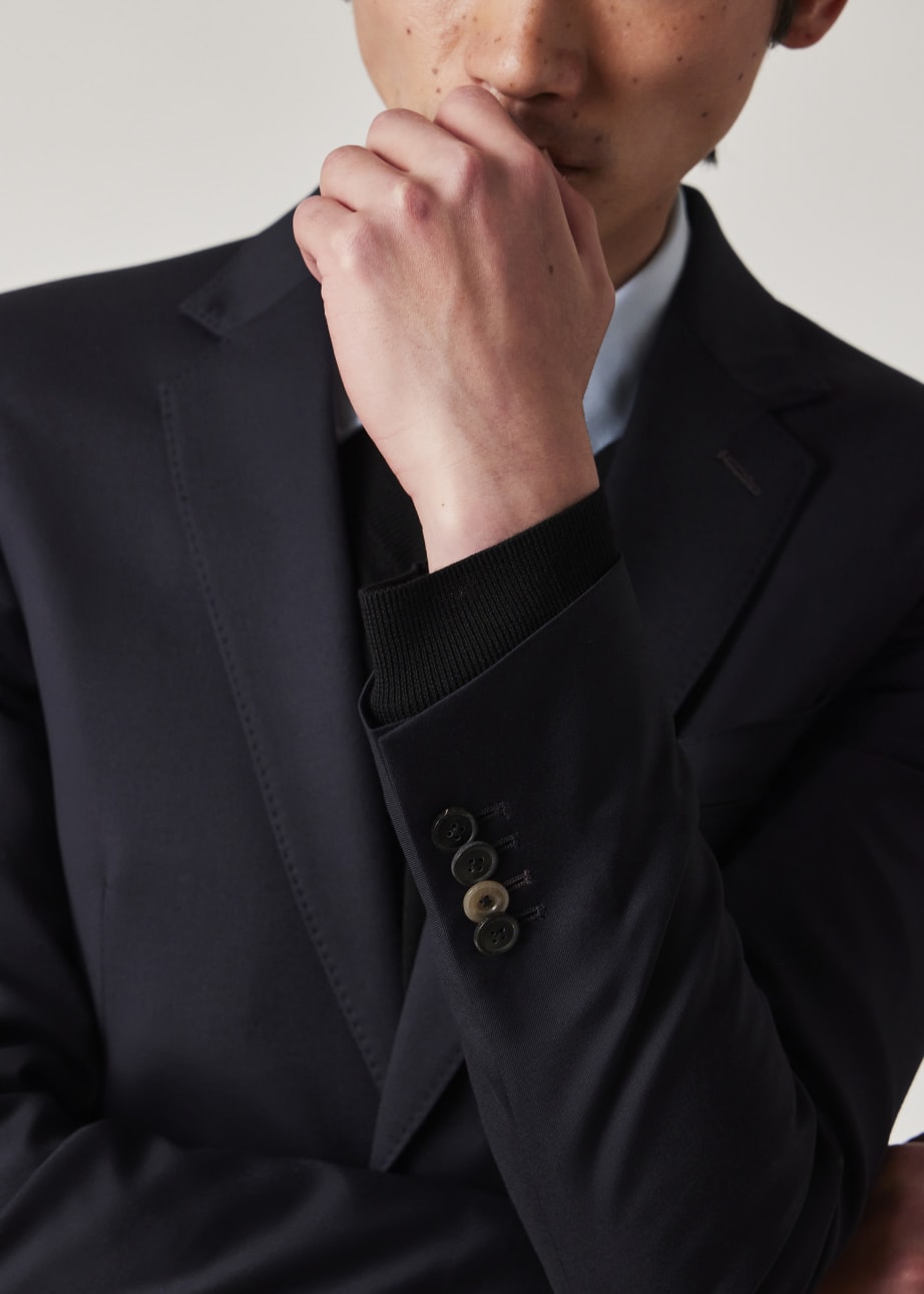 Men's Tailored-Fit Navy Wool Twill Two-Button Suit