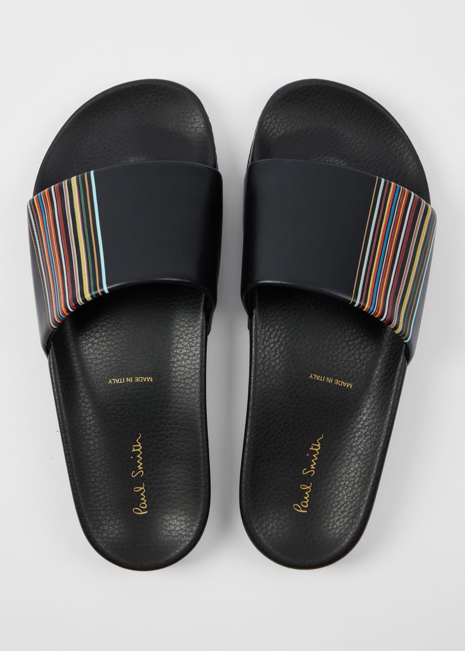Men's Black 'Signature Stripe' Detail 'Dru' Slides