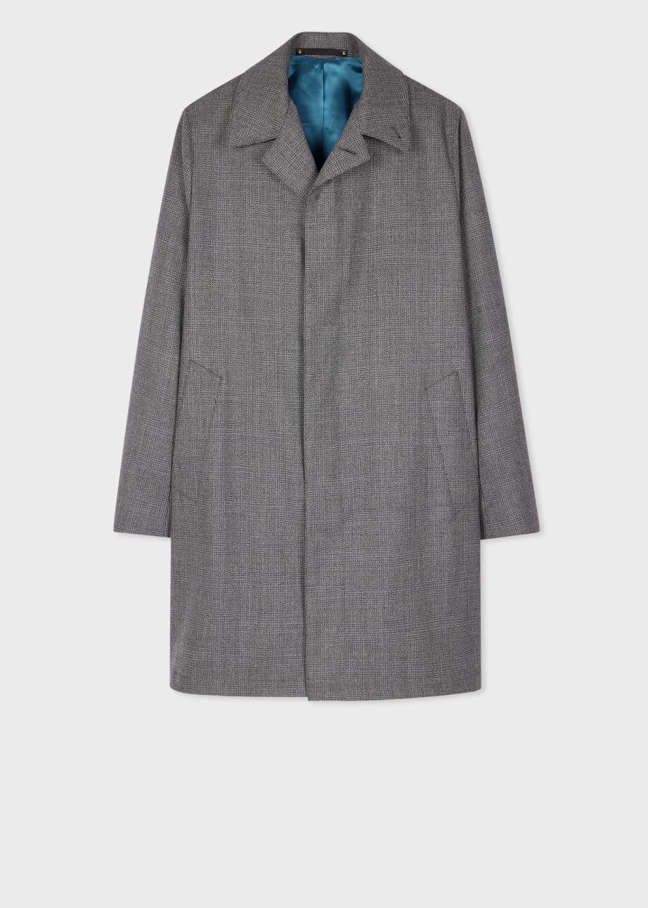 Men's Grey Wool Woven Check Mac