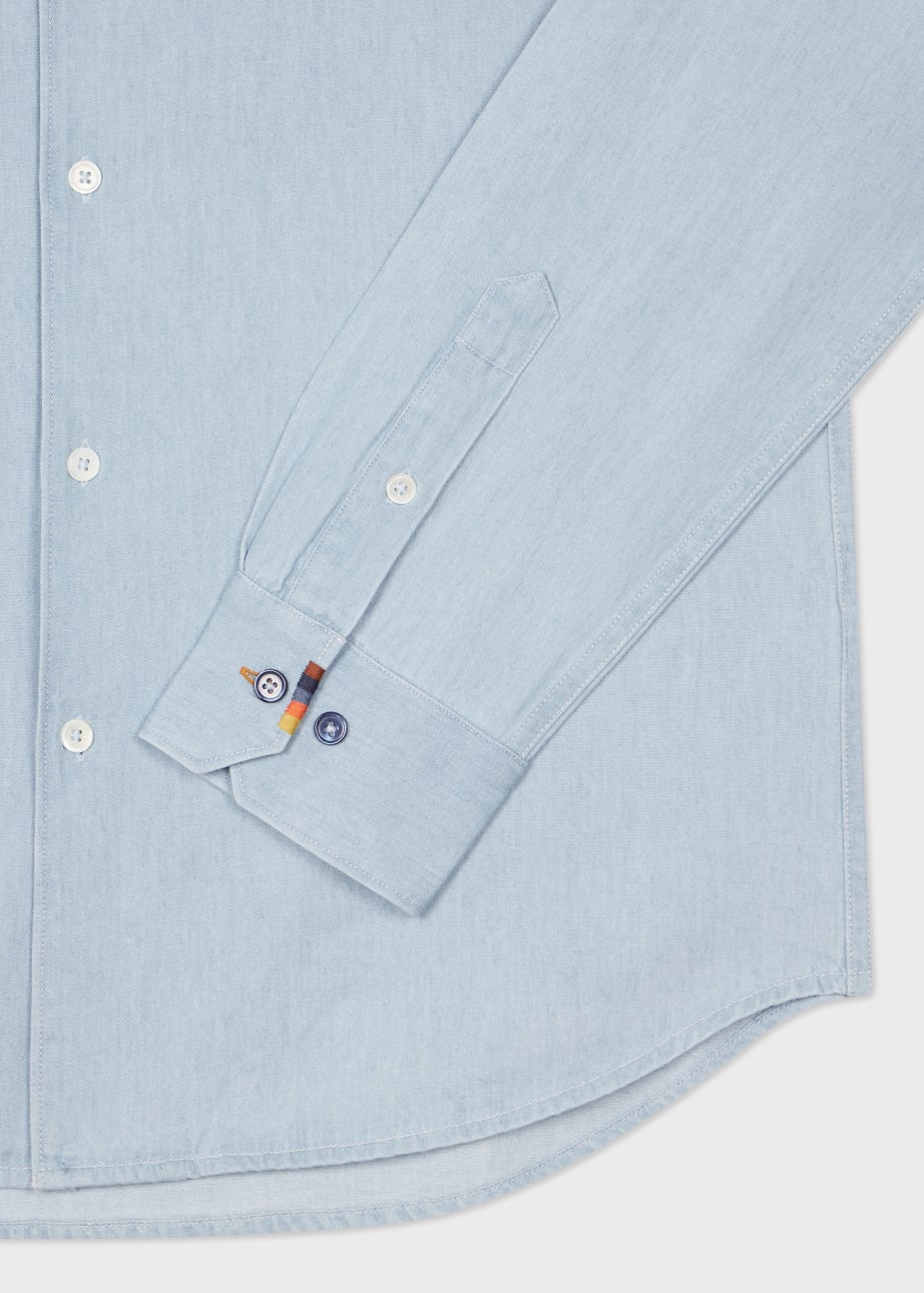 Men's Slim-Fit Light Blue Washed Cotton Denim Shirt