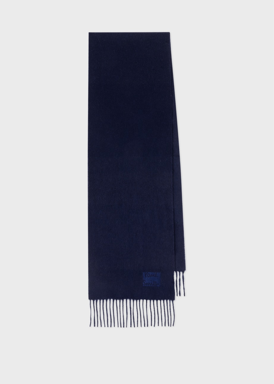 Men's Navy Tonal Embroidered Logo Cashmere Scarf
