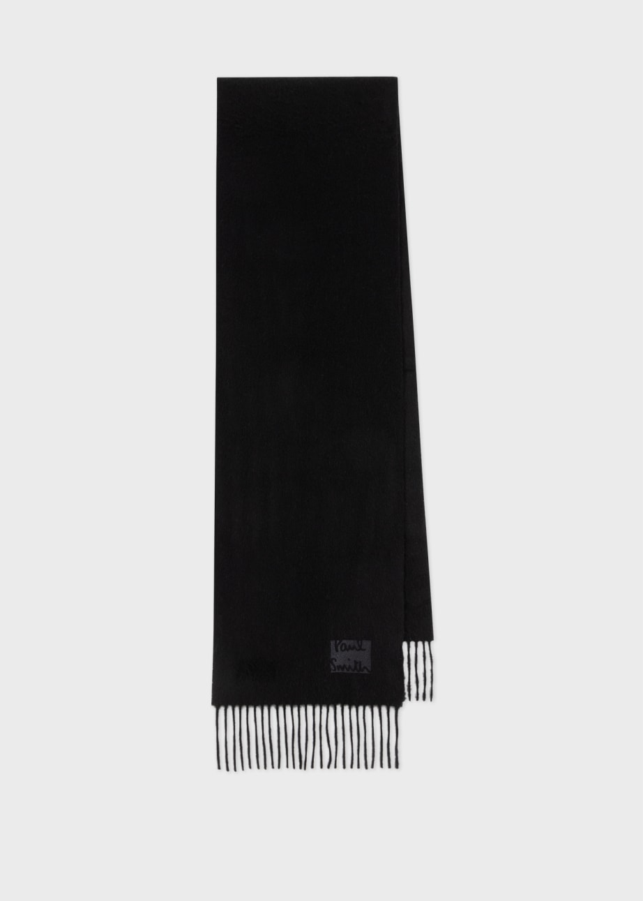 Men's Black Tonal Embroidered Logo Cashmere Scarf