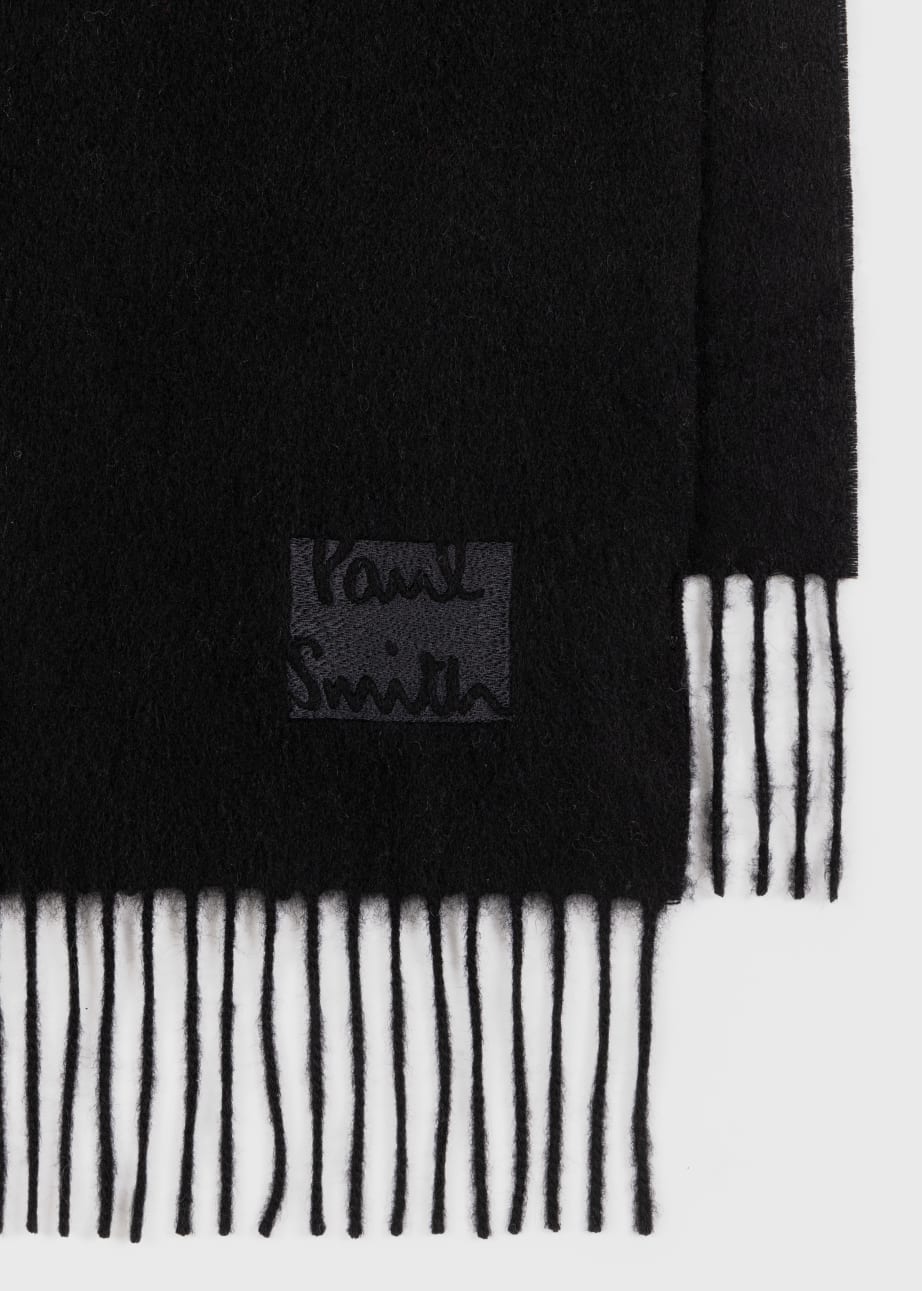 Men's Black Tonal Embroidered Logo Cashmere Scarf