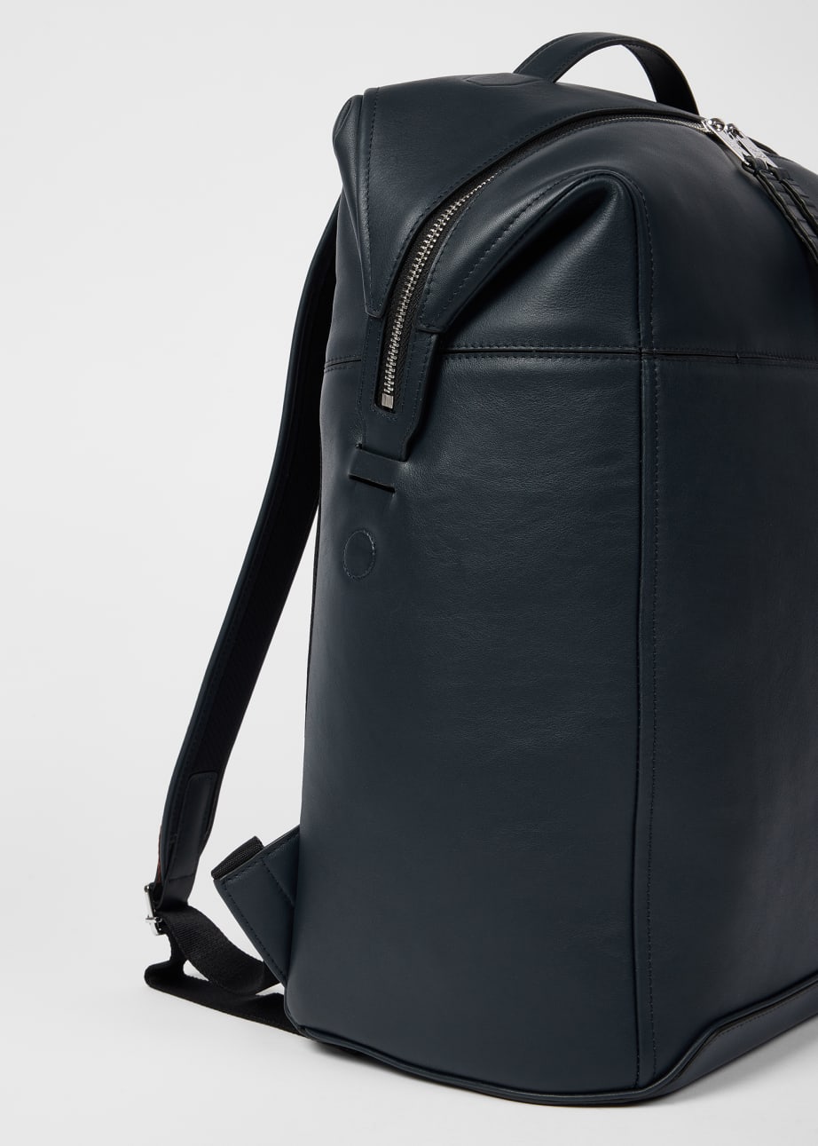 Dark Blue Leather 'Signature Stripe' Trim Backpack