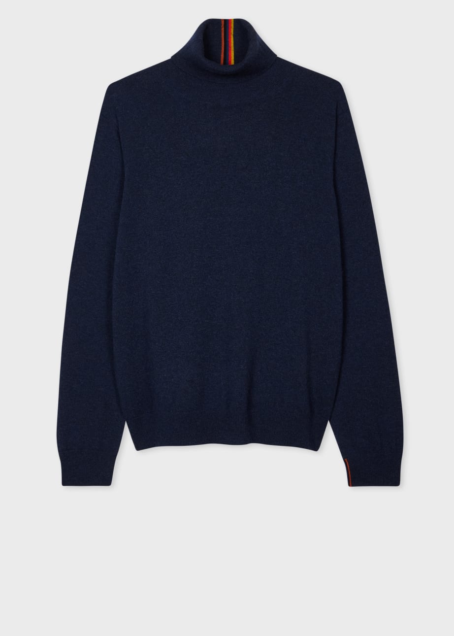 Men's Navy Cashmere Roll Neck Sweater