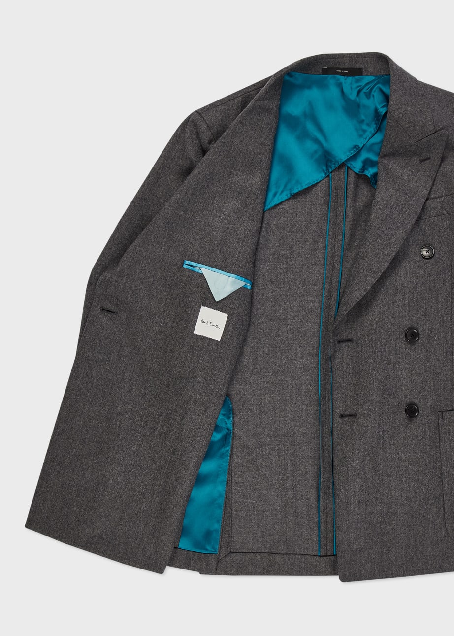 Men's Charcoal Grey Overdyed Wool-Cashmere Flannel Double-Breasted Blazer