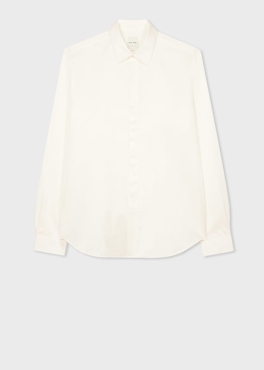 Men's Ivory Cotton-Viscose Blend Slim-Fit Shirt