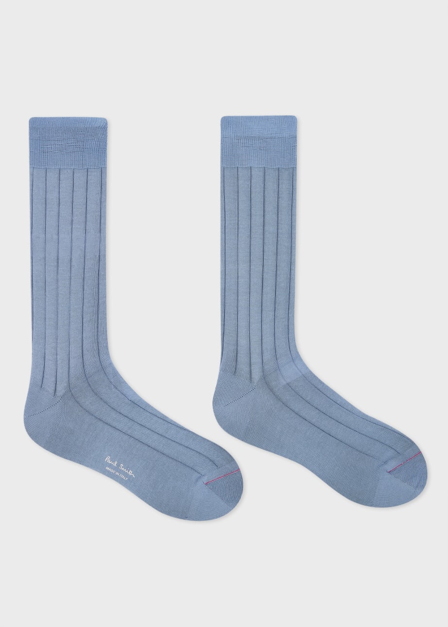 Light Blue Mercerised Cotton-Blend Ribbed Socks Paul Smith