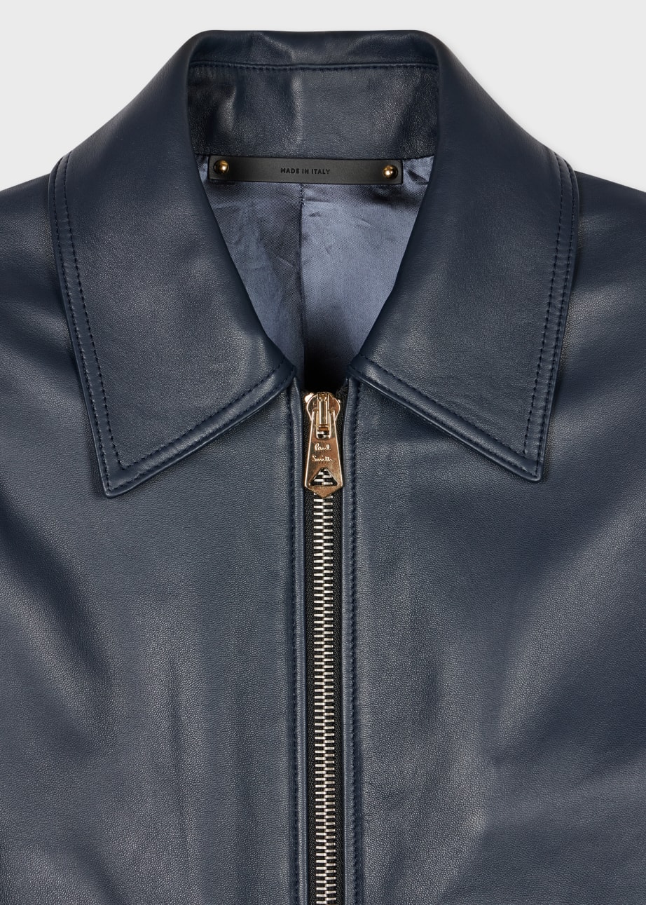 Men's Slim-Fit Dark Blue Leather Jacket