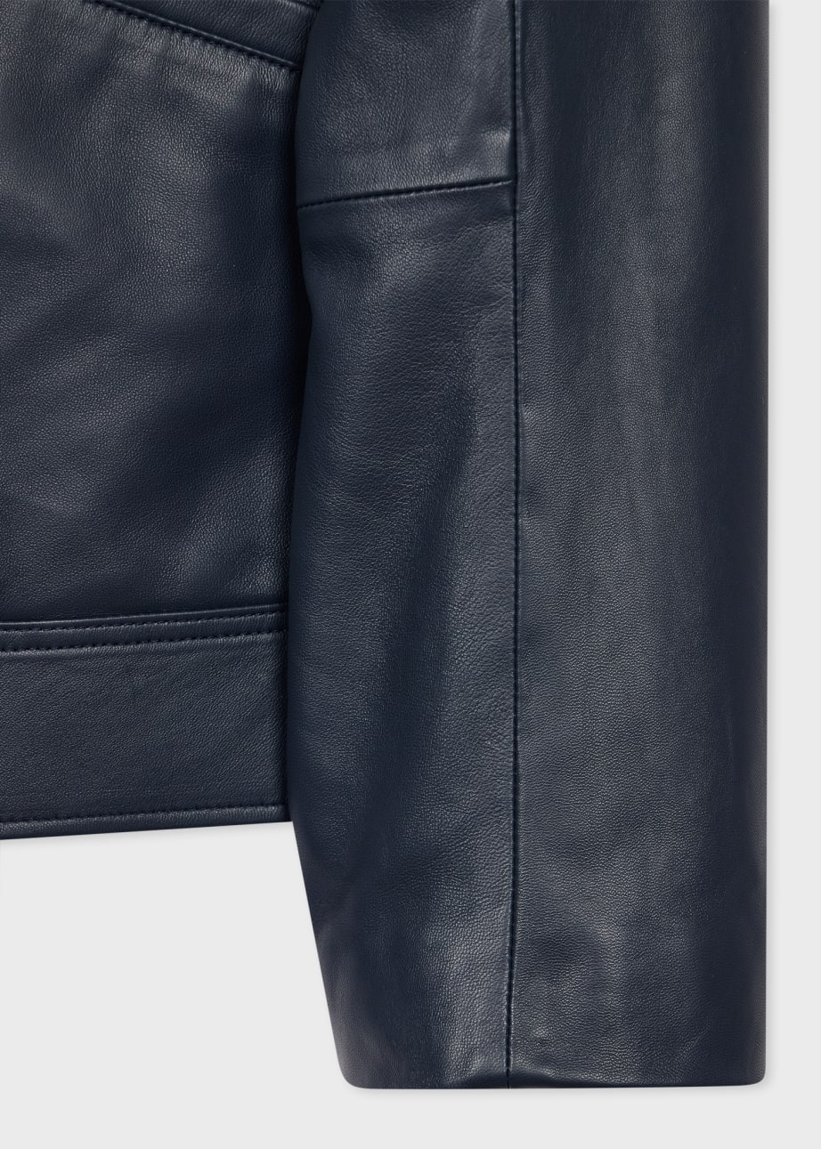 Men's Slim-Fit Dark Blue Leather Jacket