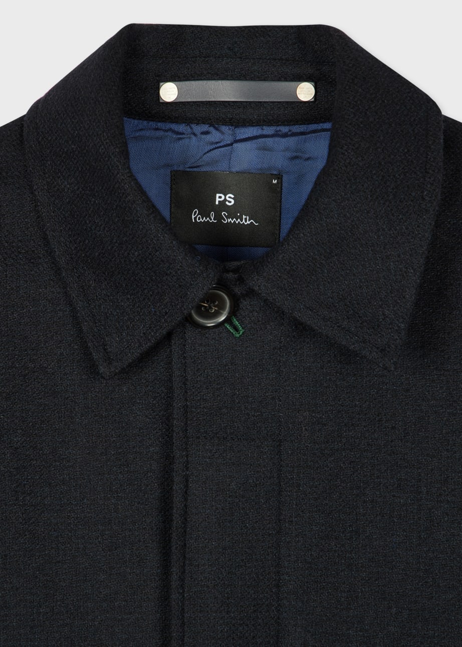 Men's Navy Wool Mac with Water-Resistant Membrane