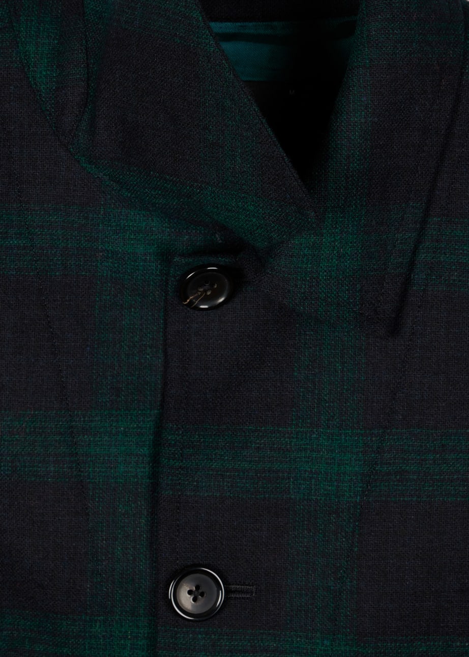 Men's Dark Green Wool-Blend Check Water-Resistant Work Jacket