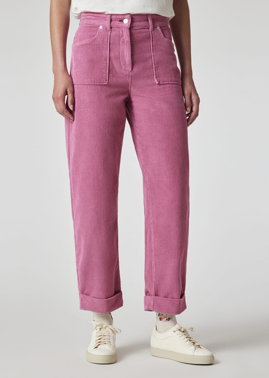 Women's Pink Corduroy Barrel Leg Trousers