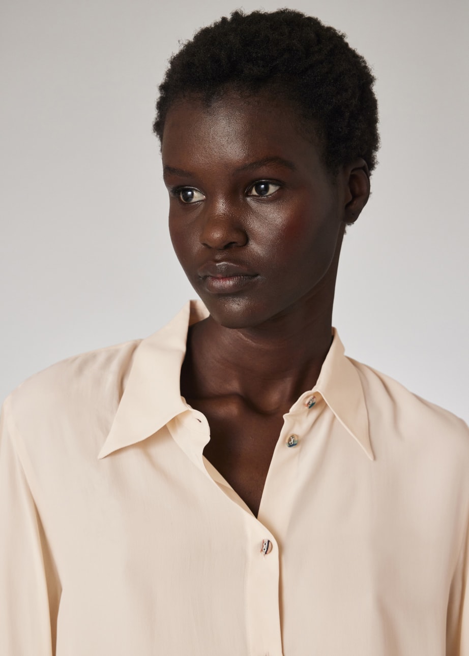 Women's Cream Silk-Blend Blouse