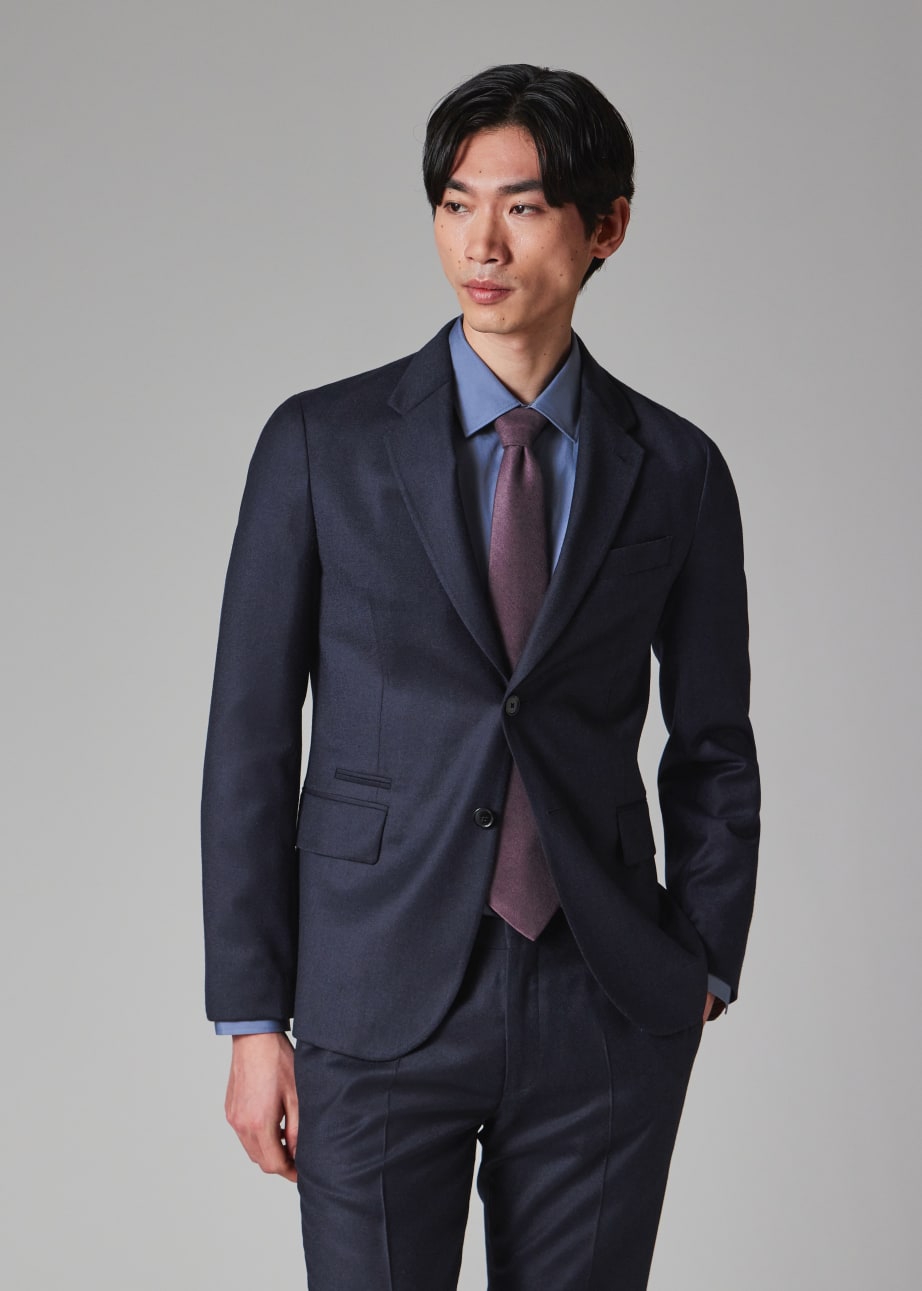 Men's Tailored-Fit Dark Blue Overdyed Wool-Cashmere Flannel Blazer