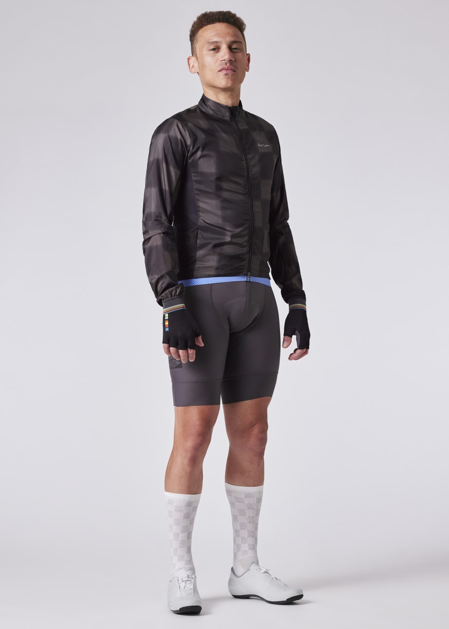 Men's Black Checkerboard Packable Cycling Wind Jacket