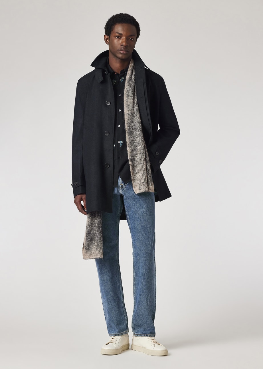 Men's Navy Wool Mac with Water-Resistant Membrane