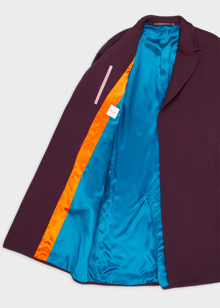 Men's Purple Wool-Blend Twill Double-Breasted Coat