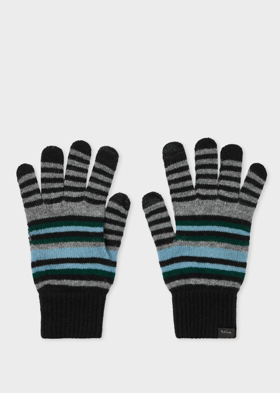 Men's Black Wool Striped Gloves