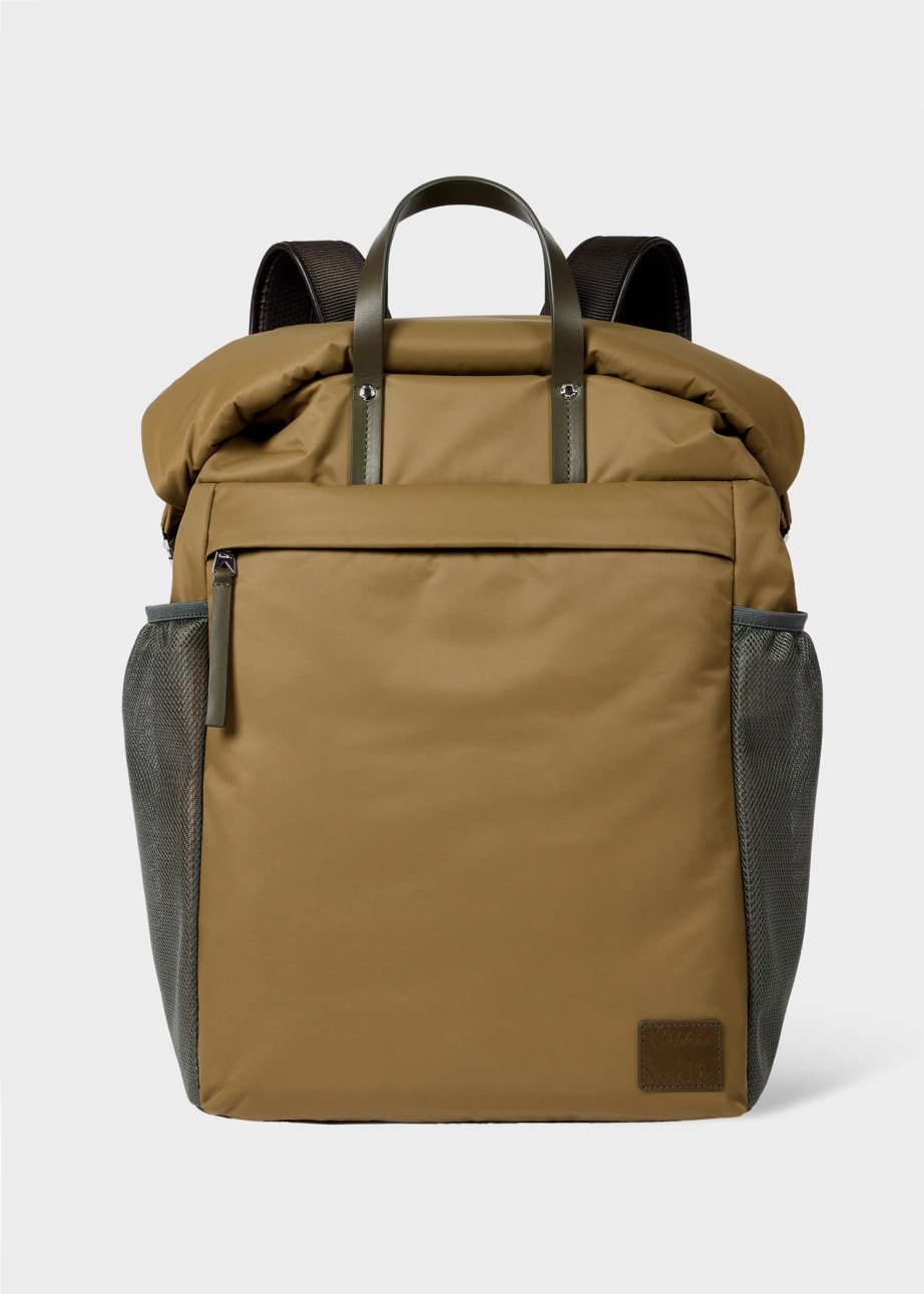 Men's Khaki Utilitarian Roll-Top Nylon Backpack