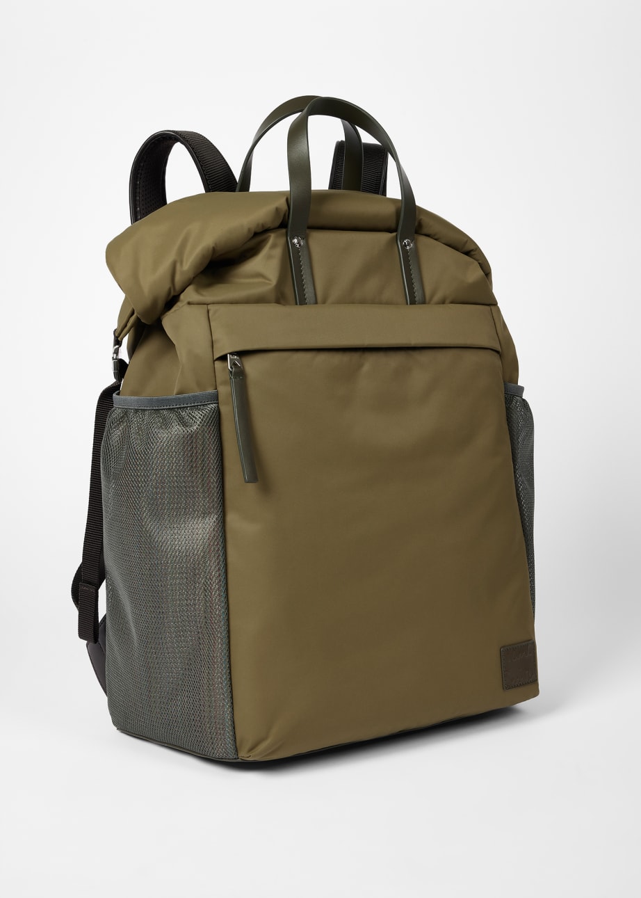 Men's Khaki Utilitarian Roll-Top Nylon Backpack