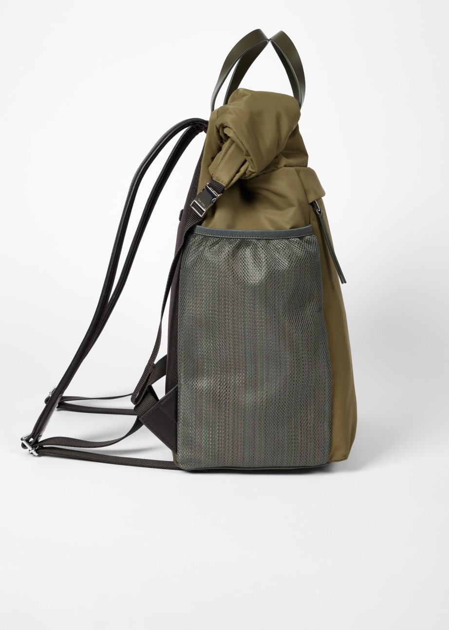 Men's Khaki Utilitarian Roll-Top Nylon Backpack