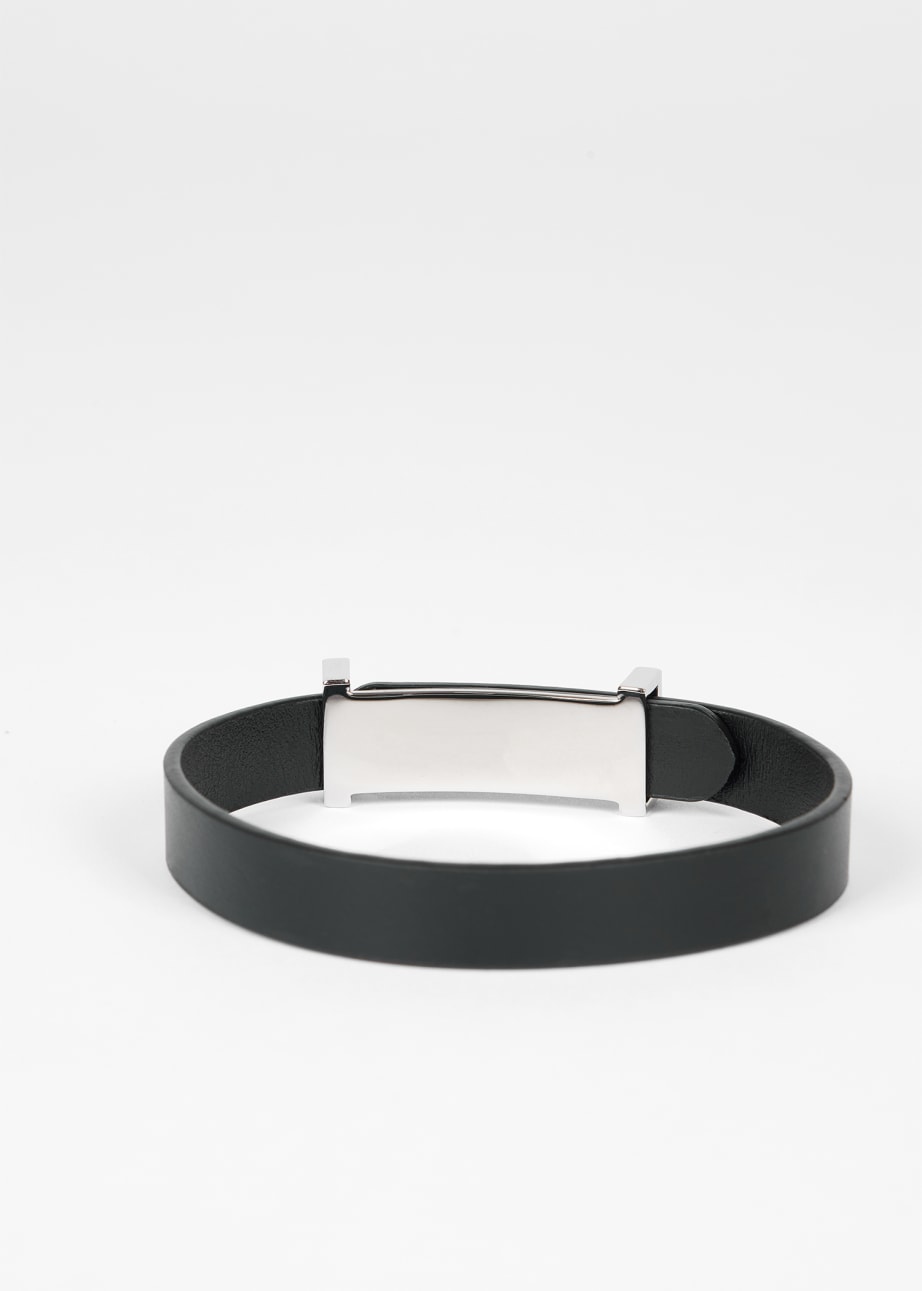Men's Black Signature Buckle Leather Bracelet