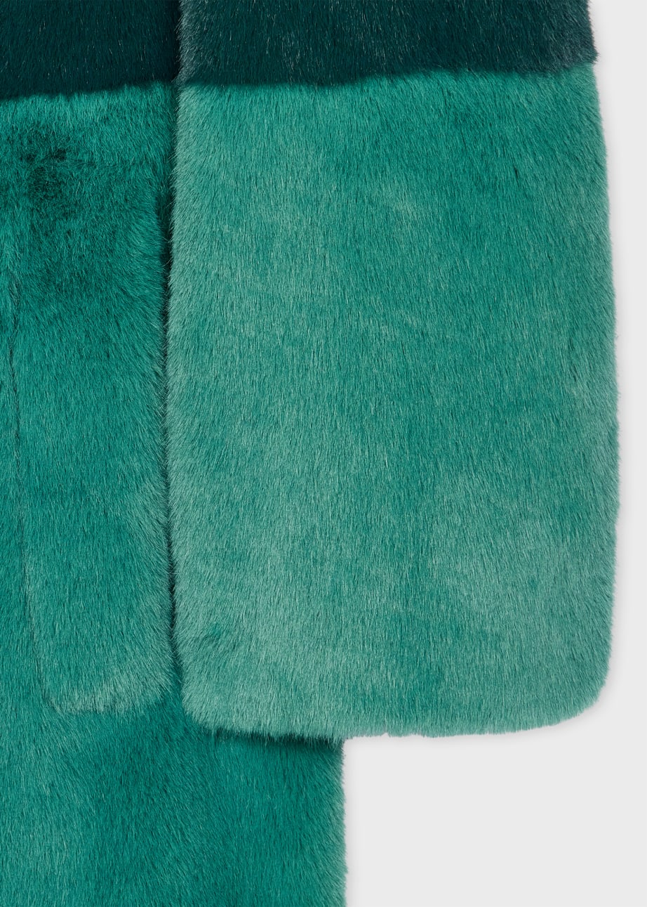 Women's Teal and Peacock Blue Faux Fur Colourblock Coat