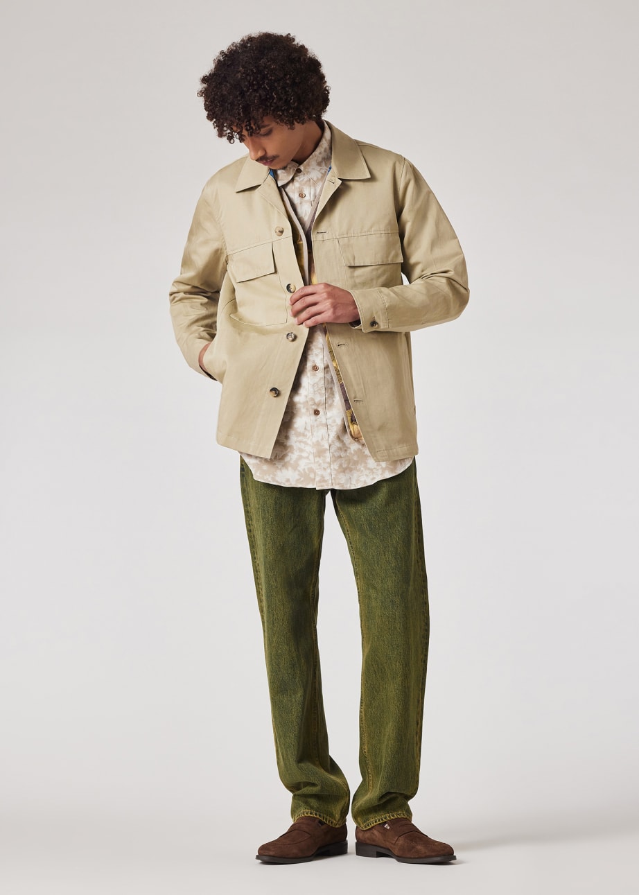 Men's Beige Cotton-Linen Shirt Jacket