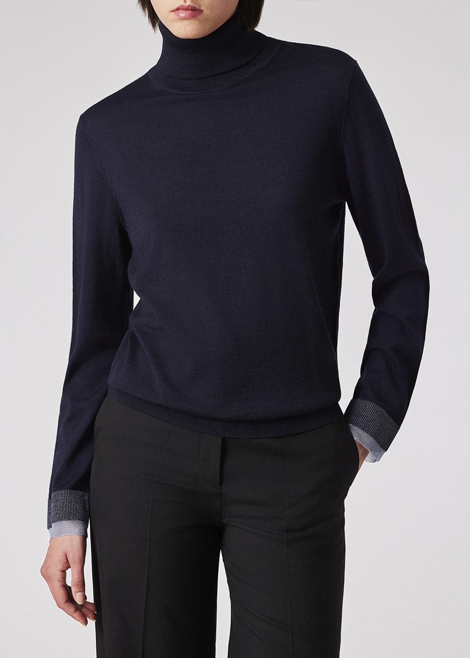 Women's Navy Knitted Roll Neck Sweater