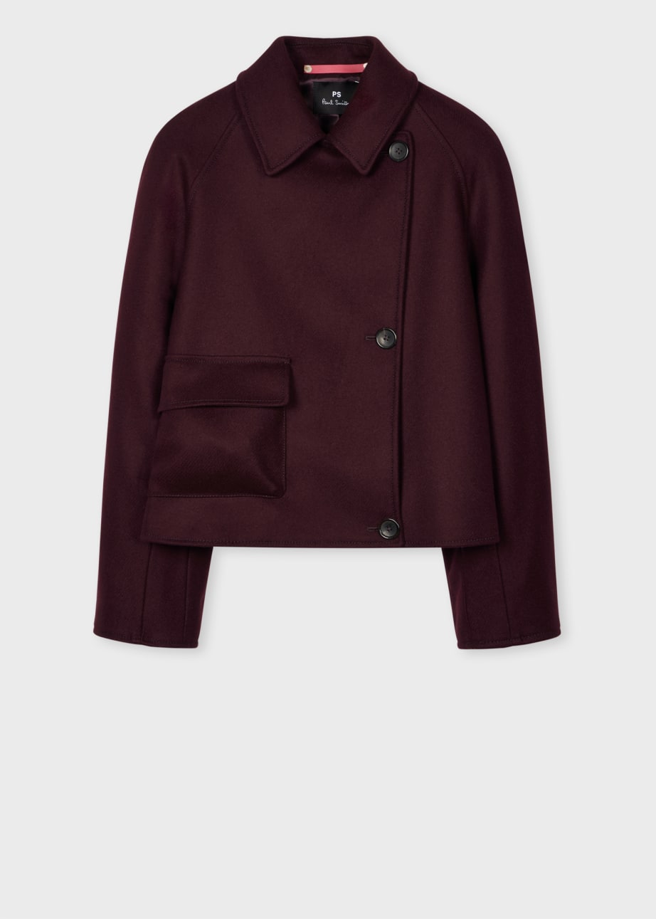 Women's Purple Wool-Cashmere Blend Cropped Cocoon Jacket