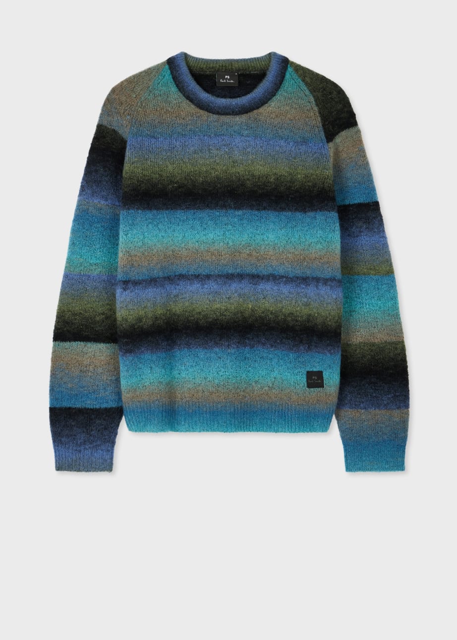 Men's Blue Faded Stripe Merino Wool-Blend Sweater