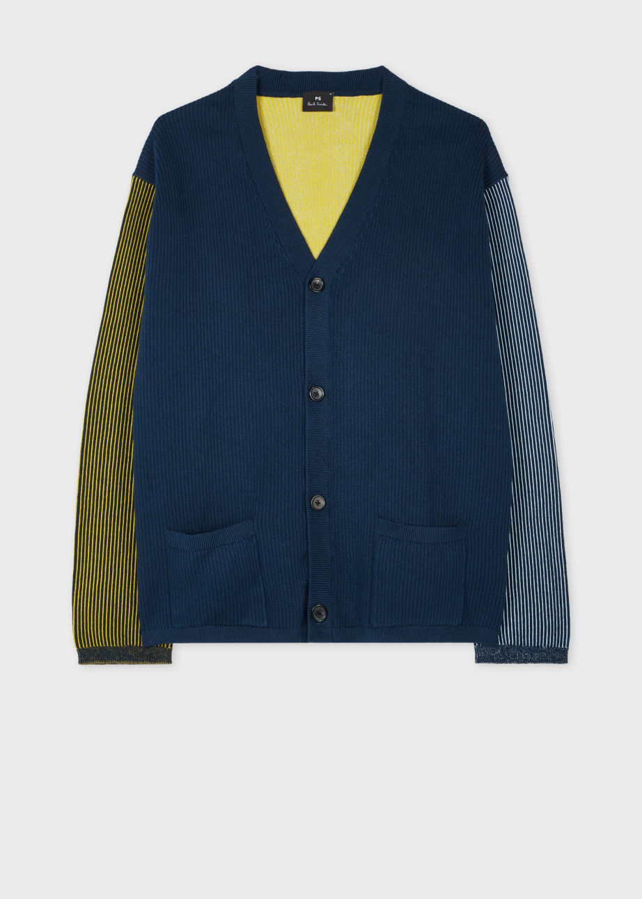 Men's Navy Mixed-Panel Cotton Cardigan