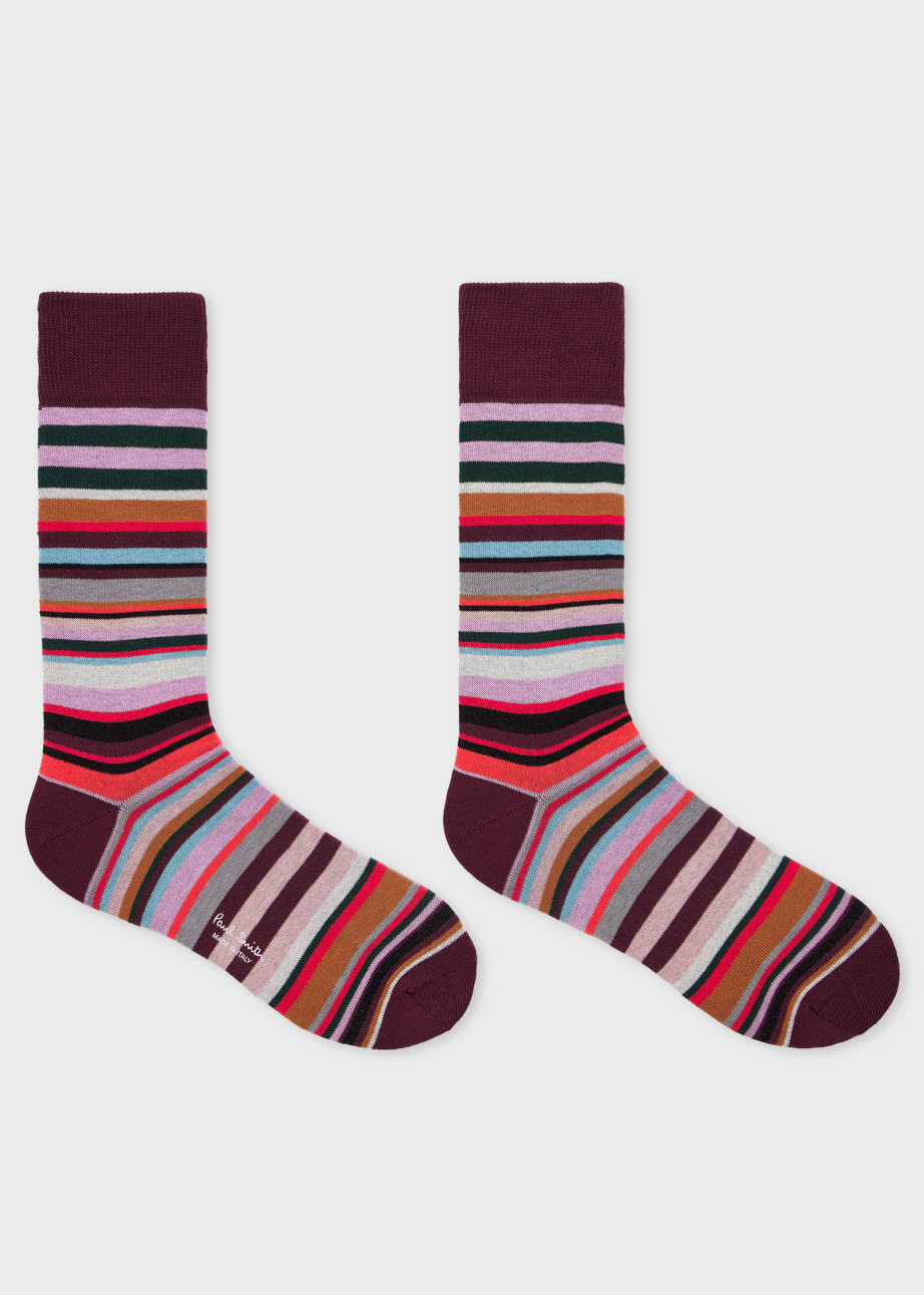 Men's Burgundy Mixed Multicolour Stripe Socks