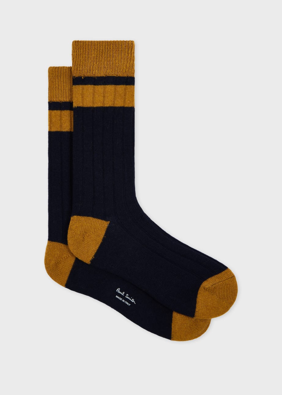 Men's Navy and Mustard Bold Stripe Block Socks