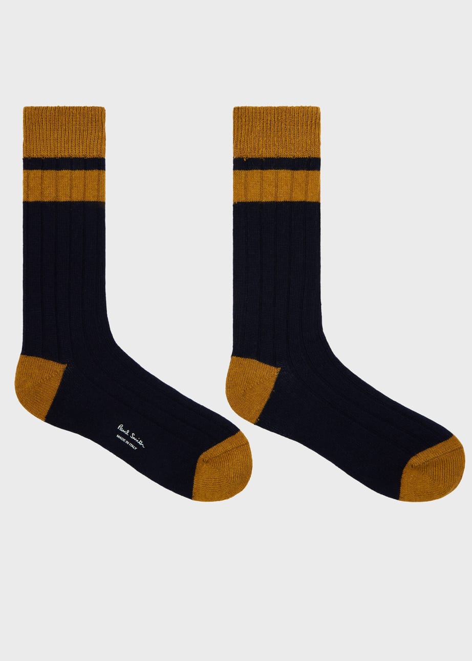 Men's Navy and Mustard Bold Stripe Block Socks