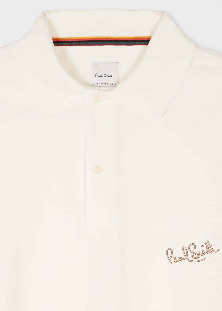 Men's White Cotton Signature Logo Polo Shirt