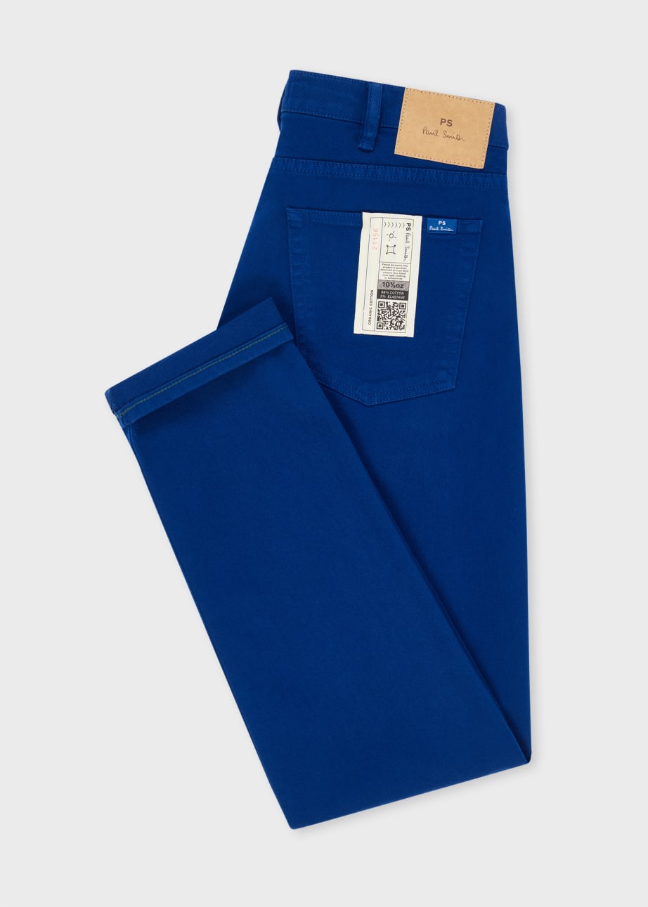 Men's Tapered-Fit Royal Blue Garment-Dyed Organic Cotton-Stretch Jeans