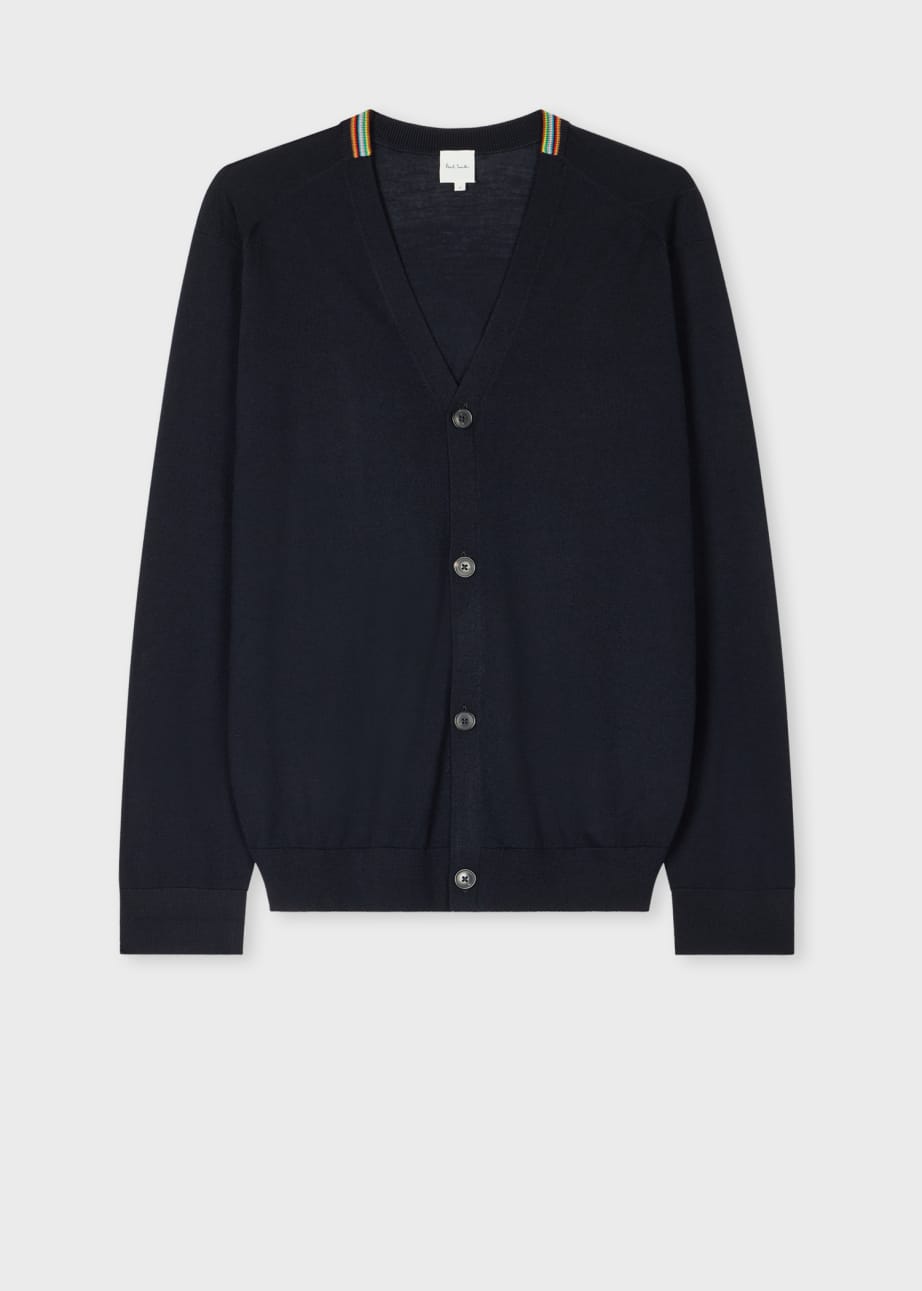 Dark Navy Washable Wool 'Signature Stripe' Cardigan