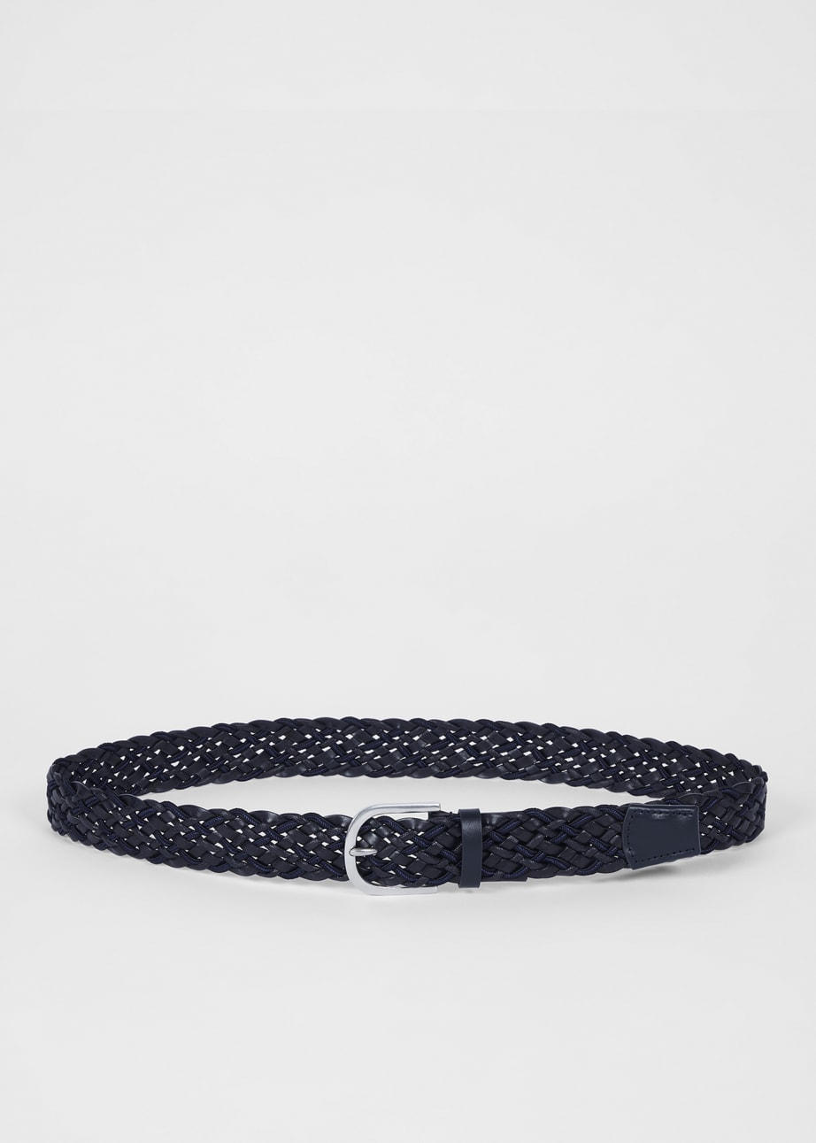 Men's Black And Navy Leather Mixed Weave Belt