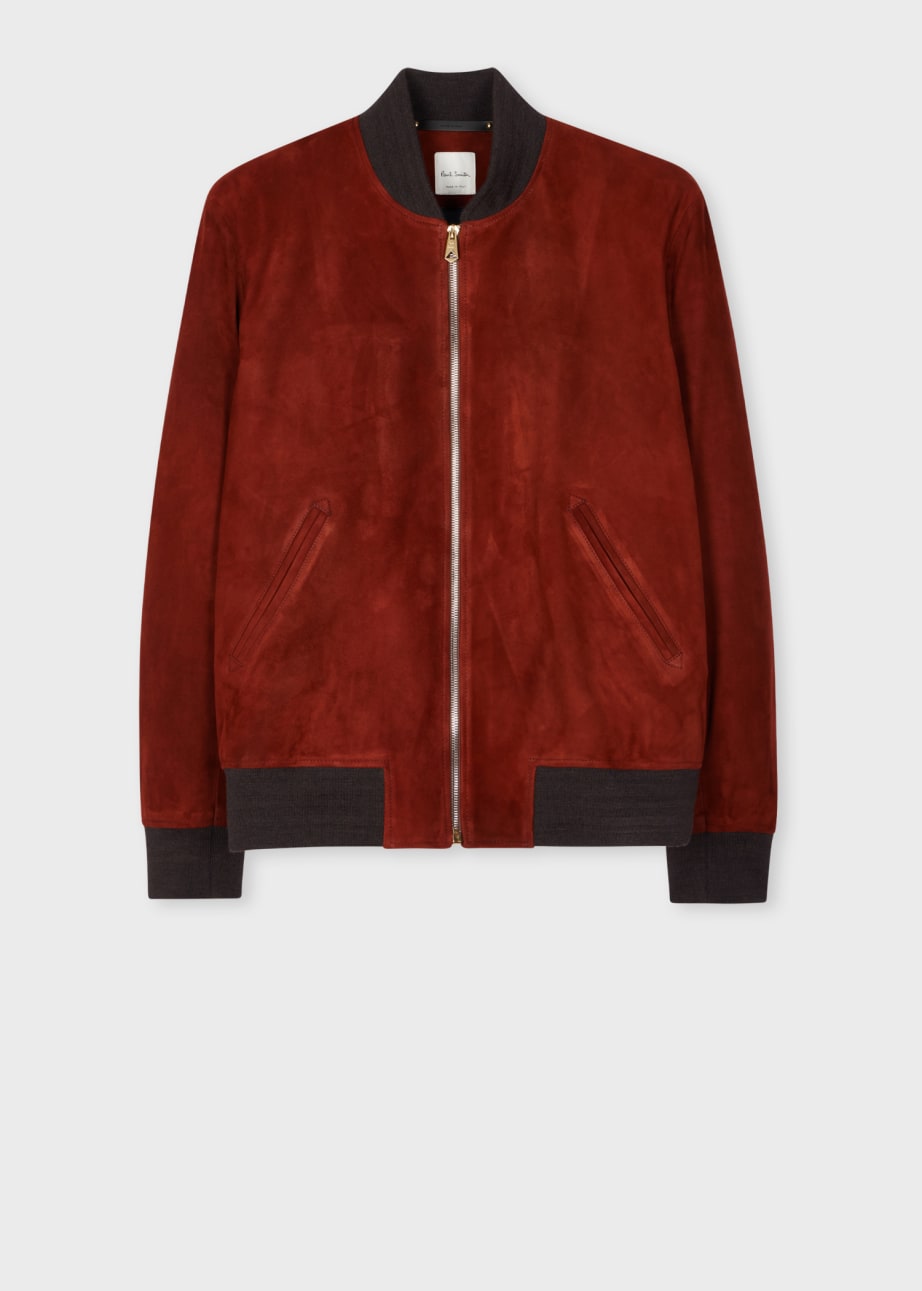 Men's Cherry Red Suede Bomber Jacket