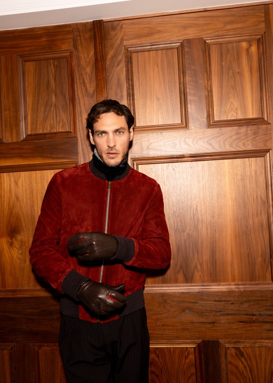 Men's Cherry Red Suede Bomber Jacket