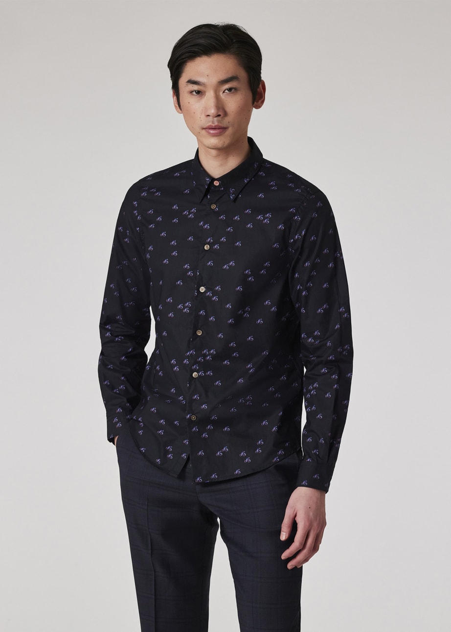 Men's Tailored-Fit Black 'Cyclist' Print Shirt