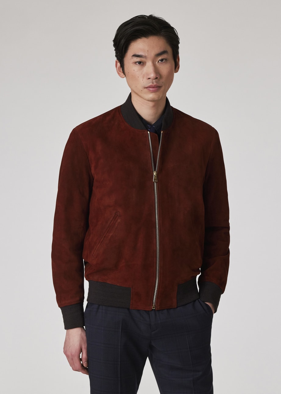 Men's Cherry Red Suede Bomber Jacket