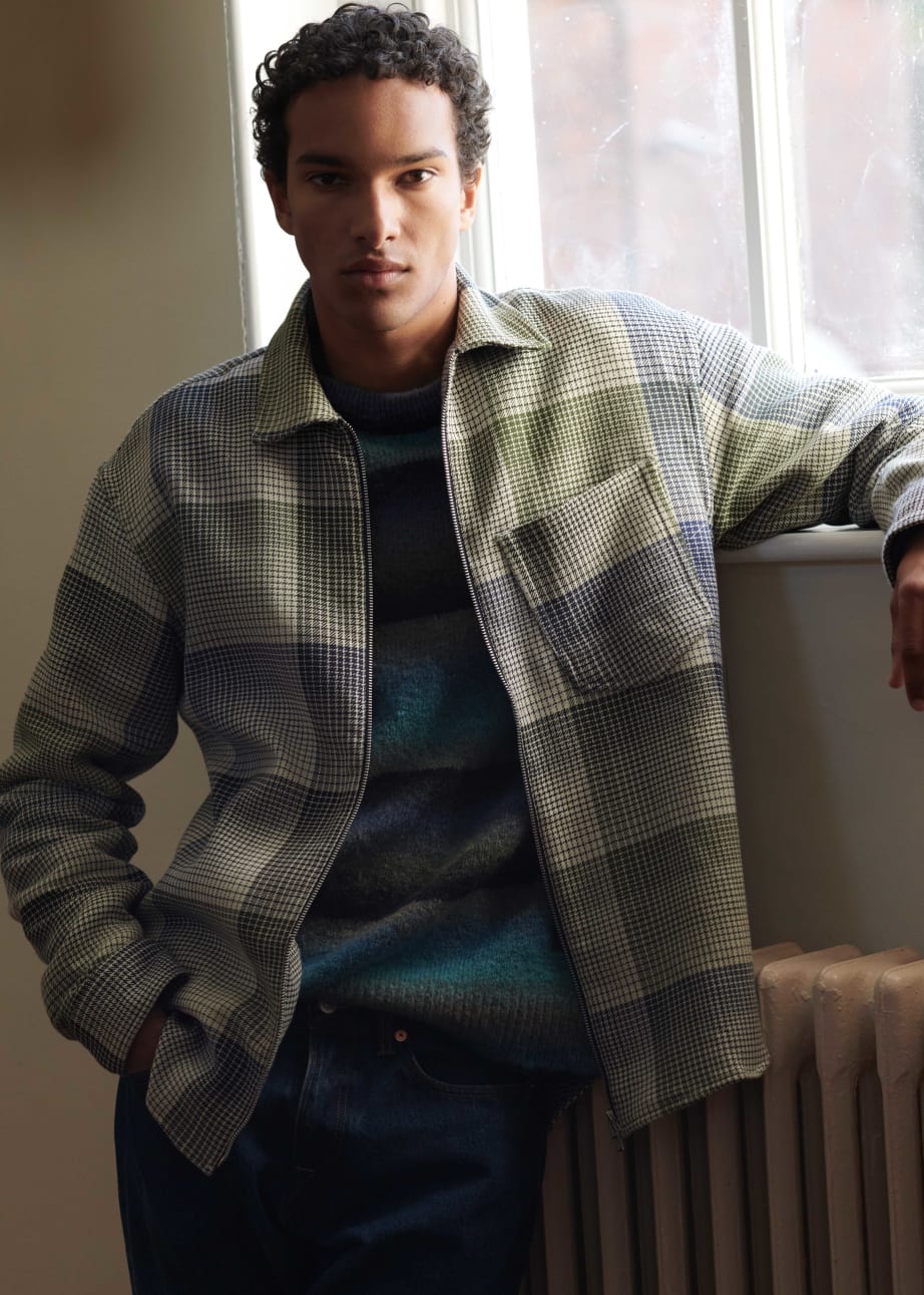 Men's Blue Faded Stripe Merino Wool-Blend Sweater