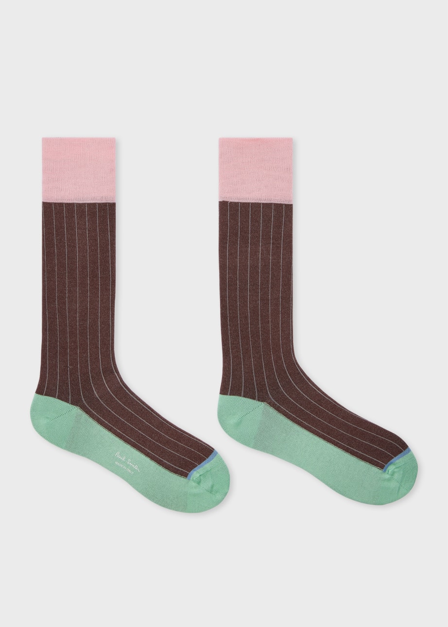 Men's Brown Colour-Block Socks