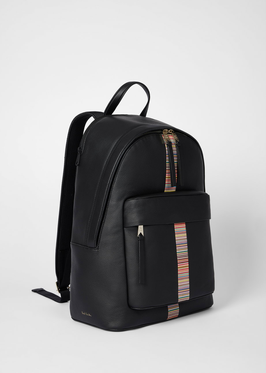Men's Black Leather 'Signature Stripe' Trim Backpack