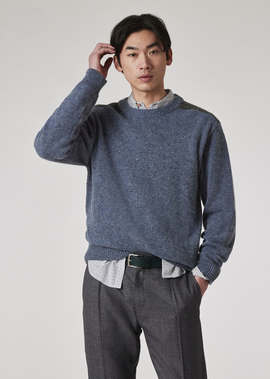 Men's Blue Wool-Mohair Donegal Sweater