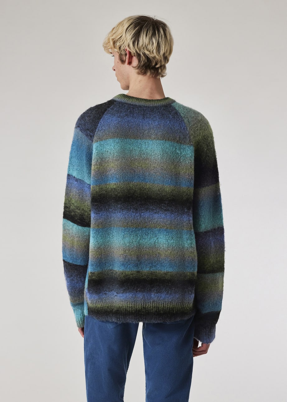 Men's Blue Faded Stripe Merino Wool-Blend Sweater