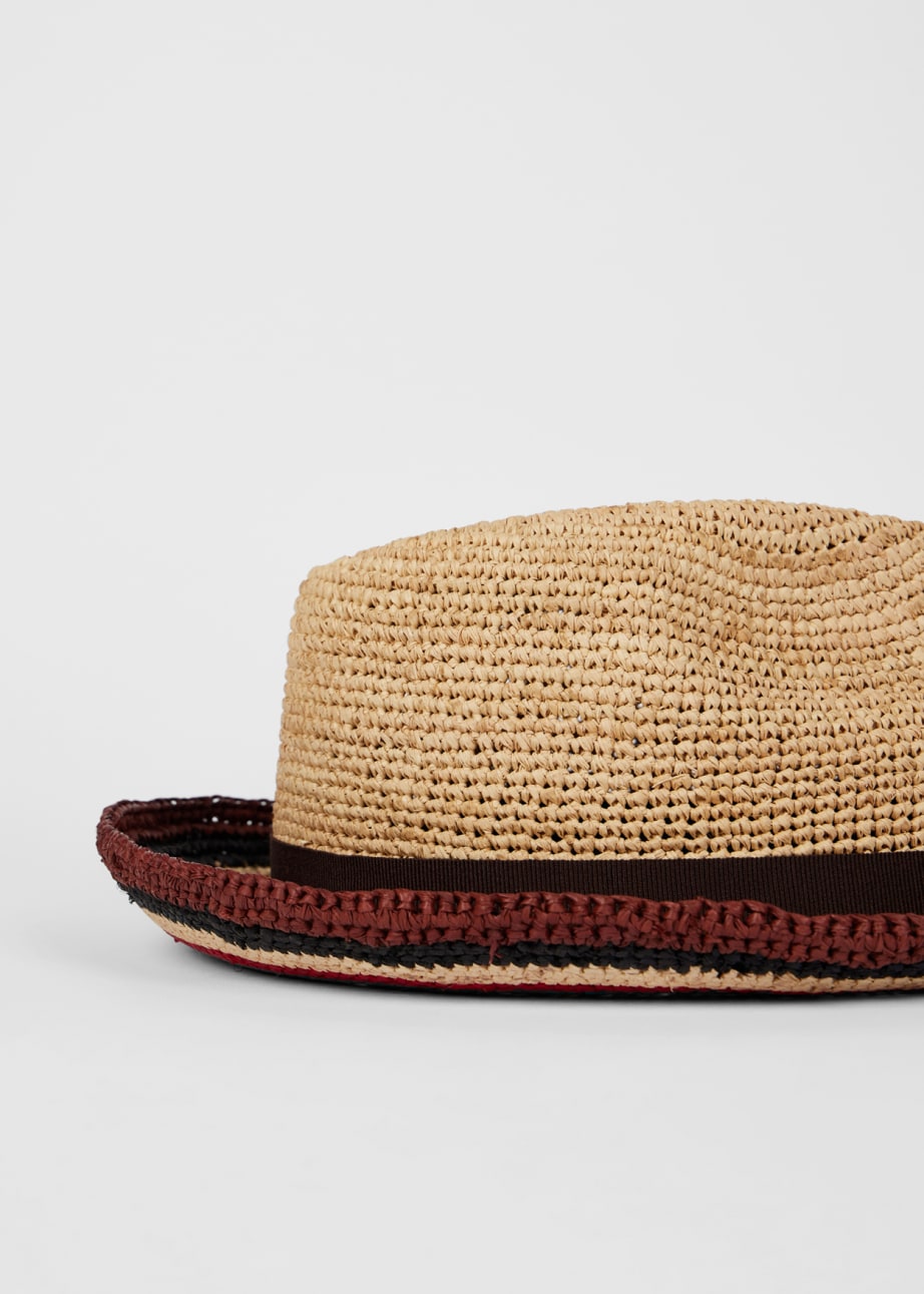 Brown 'Signature Stripe' Straw Trilby Hat